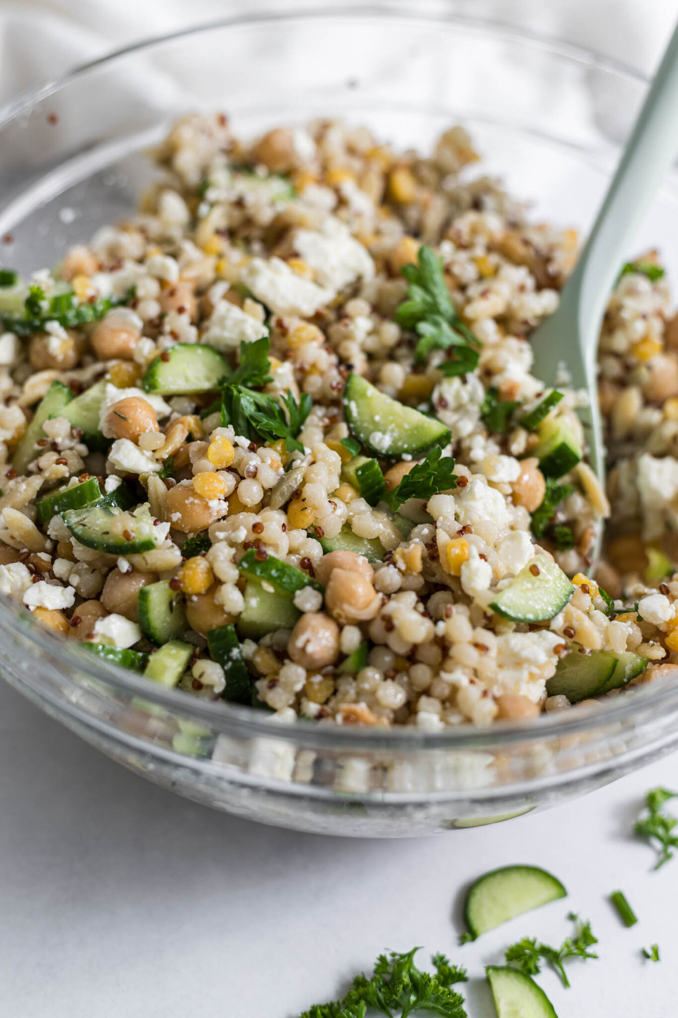 Summer Harvest Grain Salad With Chickpeas + Cucumber - Supermom Eats