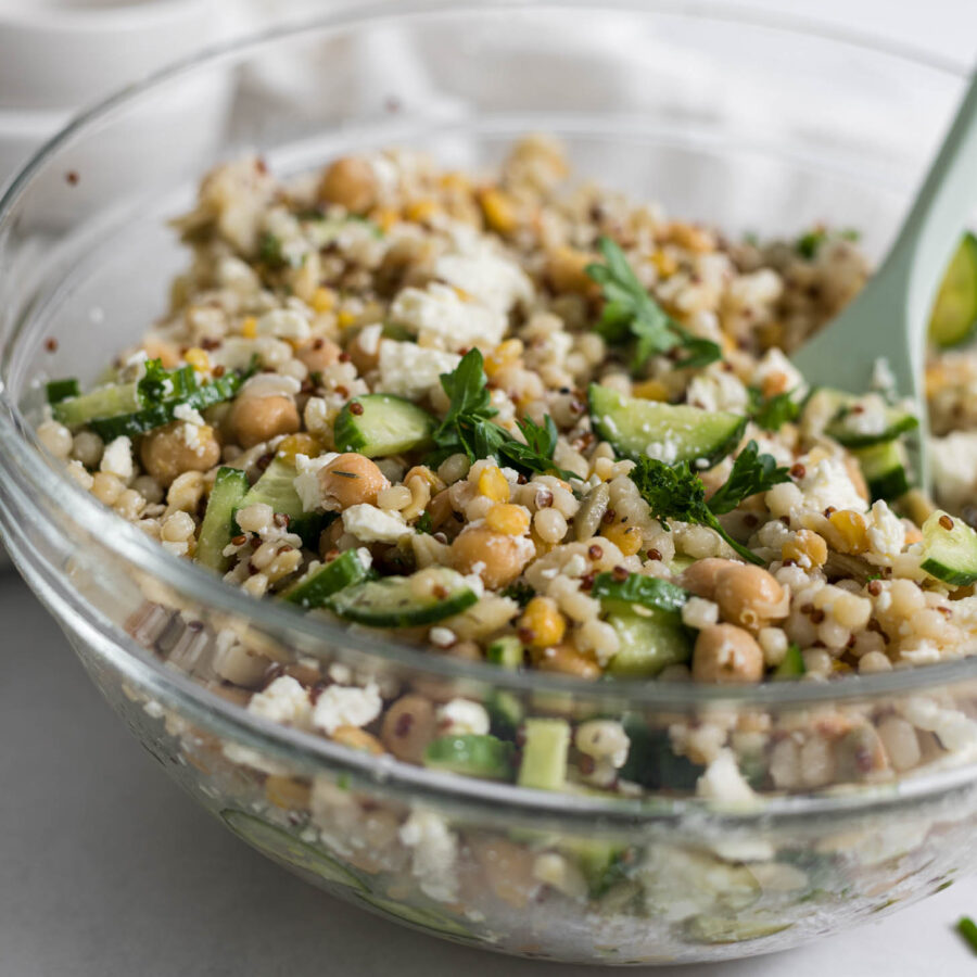 Summer Harvest Grain Salad With Chickpeas + Cucumber - Supermom Eats